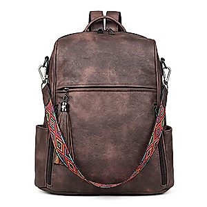 FADEON Leather Backpack Purse for Women Designer Travel Backpack Purses PU Fashion Ladies Shoulder Bag with Tassel Coffee