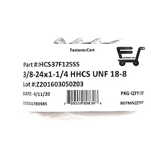 3/8-24x1-1/4 Stainless Steel Hex Cap Screws FT Hex Bolts 18-8 (UNF) FINE Thread (10 pcs)
