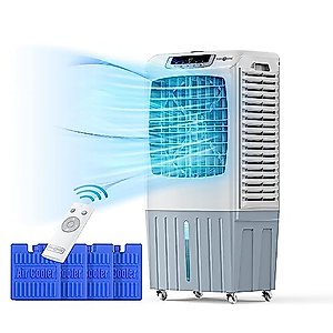 Evaporative Cooler, Windowless Air Conditioner Swamp Cooler with 4 Ice Packs & 2943CFM Fan Evaporative Cooler Humidifier with 10.6 Gal Water Tank Remote Control Scroll Casters for Home Garage Office