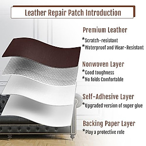 woefste Leather Repair Patch, 17X79 inch Repair Patch Self Adhesive Waterproof, Reupholster Leather Tape for Furniture Couch Chairs Car Seat (Dark Brown)