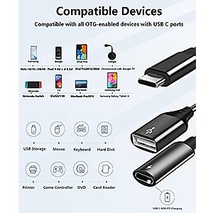 USB C to USB Adapter with Type C Charging, 2 in 1 Type C 3.0 OTG Splitter with 60W PD Fast Charge Compatible for Galaxy S23 S22 S21 S20 S20+ Note 20/10,Switch,LG V40 V30 G8, Pixel4 XL,Google TV 2020