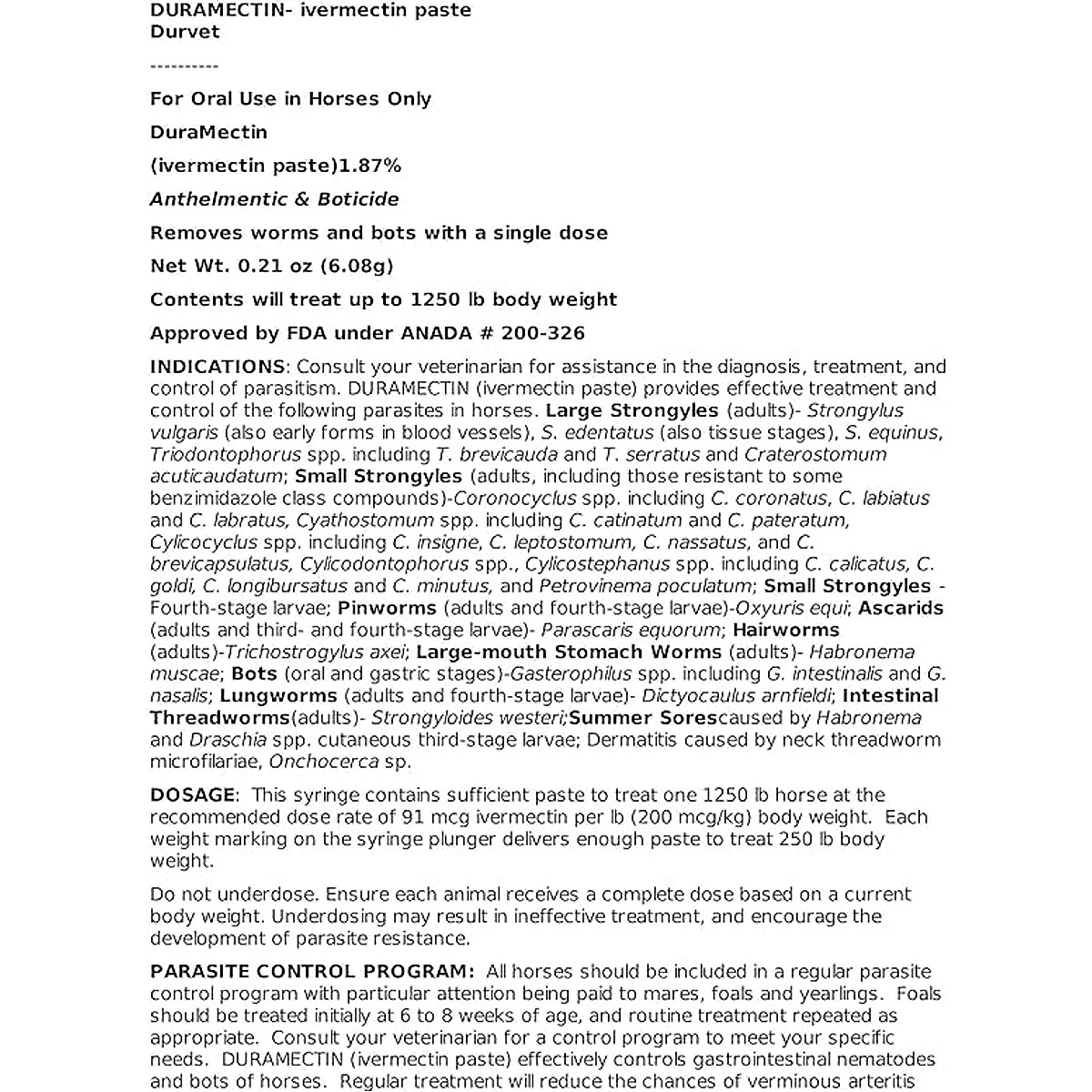 durvet Duramectin Ivermectin Paste 1.87% for Horses, 0.21 oz (Pack of 2)