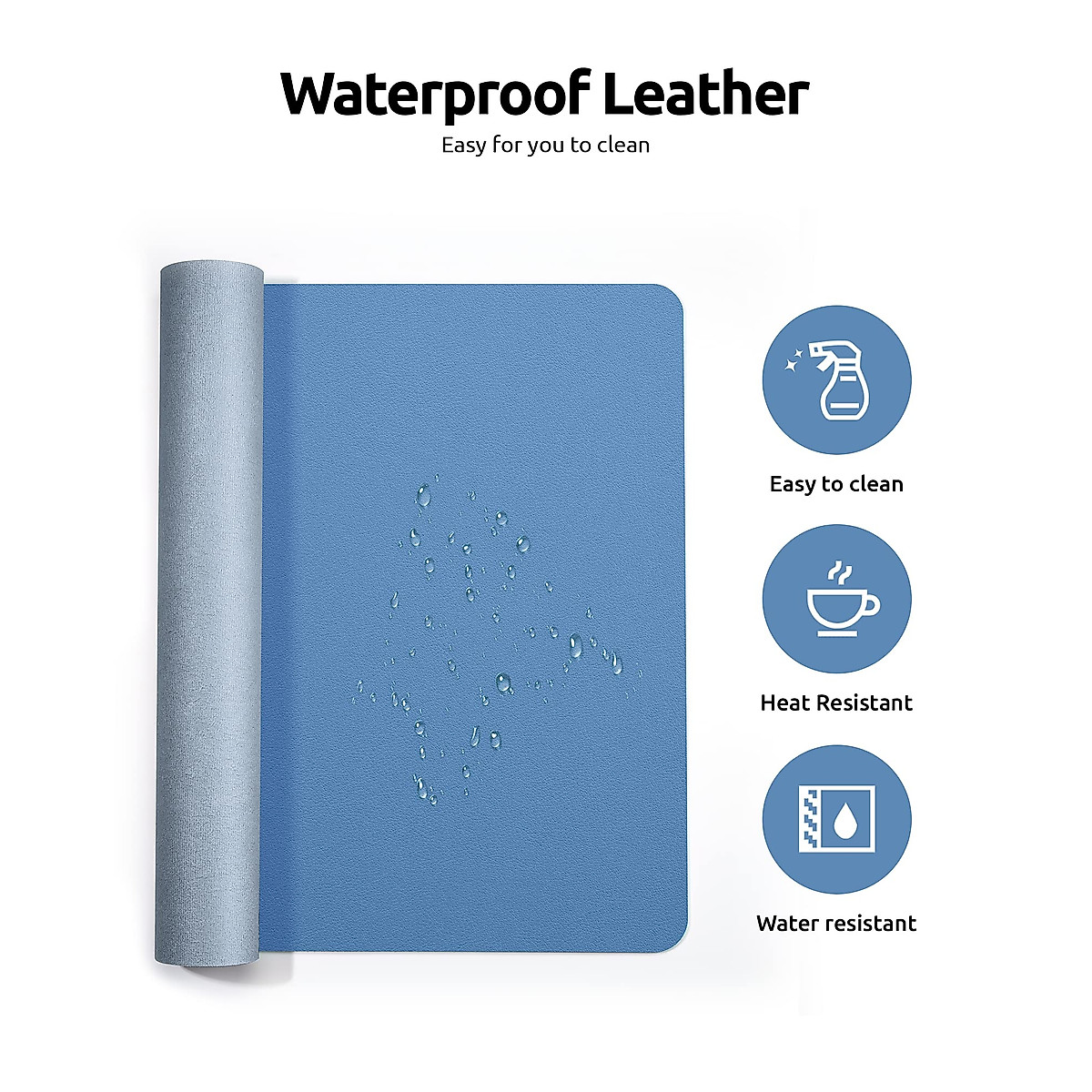 YSAGi Leather Desk Protector, Office Mat, Large Mouse Mat, Non-Slip PU Leather Blotter, Laptop Desk Pad, Waterproof Writing Pad for Office and Home (Sea Blue, 23.6" x 13.8")