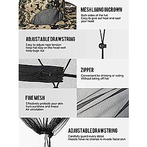 4 Pieces Mosquito Head Mesh Mosquito Cap Net Hat Face Cover with Zipper Foldable Fly Protection Netting Hat for Outdoor Fishing Hiking Gardening