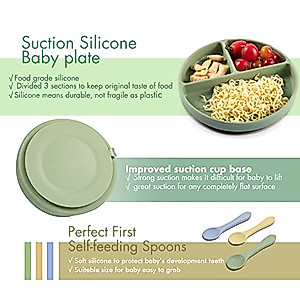 Hepotk Silicone Baby Feeding Set - 11 Pcs Baby Led Weaning Supplies - Food Grade Toddler Plates Bowls Set - Suction Bowl Divided Plate Bib Cup Spoons for Baby Kids