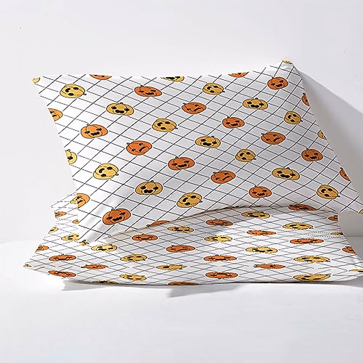 Halloween Sheets Full Size, Pumpkin Geometric Bed Sheets, Patterned Bedding Sheets & Pillowcases 4 Piece Set - Soft Microfiber Deep Pocket Fitted Sheet & Flat Sheet & 2 Pillow Cases M5-&-97