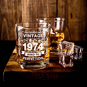 Old Fashioned Glasses 1974-Vintage 1974 old time information 10.25oz Whiskey Rocks Glass -50th Birthday Aged to Perfection - 50 years old gifts Bourbon Scotch Lowball Old Fashioned-1PCS