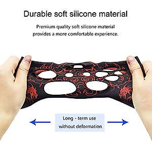 Skin for PS4 Controller, BRHE Anti-Slip Grip Silicone Cover Protector Case Compatible with PS4 Slim/PS4 Pro Wireless/Wired Gamepad Controller with 2 Dragon Carving Thumb Grip Caps