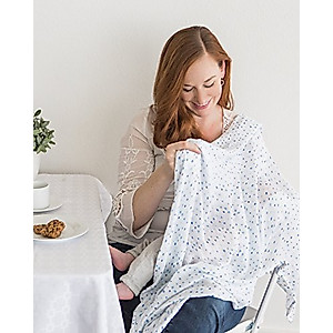Amazing Baby Silky Swaddle Muslin Blankets, Set of 2, Bamboo Viscose, Drops and Dots, Blue
