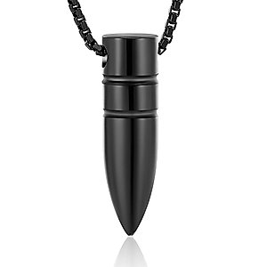 zeqingjw Bullet Urn Necklace for Ashes Memorial Cremation Jewelry Ash Holder Keepsake Jewelry for Pet/Human(Black)