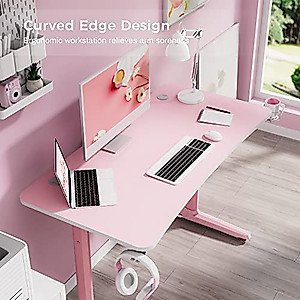EUREKA ERGONOMIC 47 Inch Pink Computer Gaming Desk,Curved Edge Home Office Gaming Table Study Writing Desk W Full Mouse Pad Cup Holder Headphone Hook Controller Stand Gift for Girls