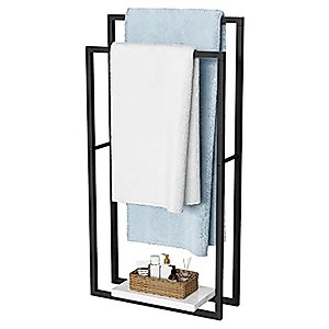 KES Standing Towel Rack with Heavy Marble Base, 38" H Towel Racks for Bathroom 2-Tier, Blanket Rack for Bathroom Floor, Matte Black, BTH501-BK