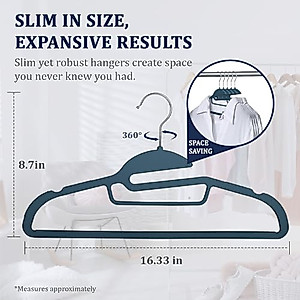 Flysums Plastic Hangers, 50 Pack Coat Hangers Rubber Coated Clothes Hangers with Non-Slip Design, Ultra Slim & Heavy Duty Suit Hangers, Space Saving Hangers for Closet (Blue- S Shaped)