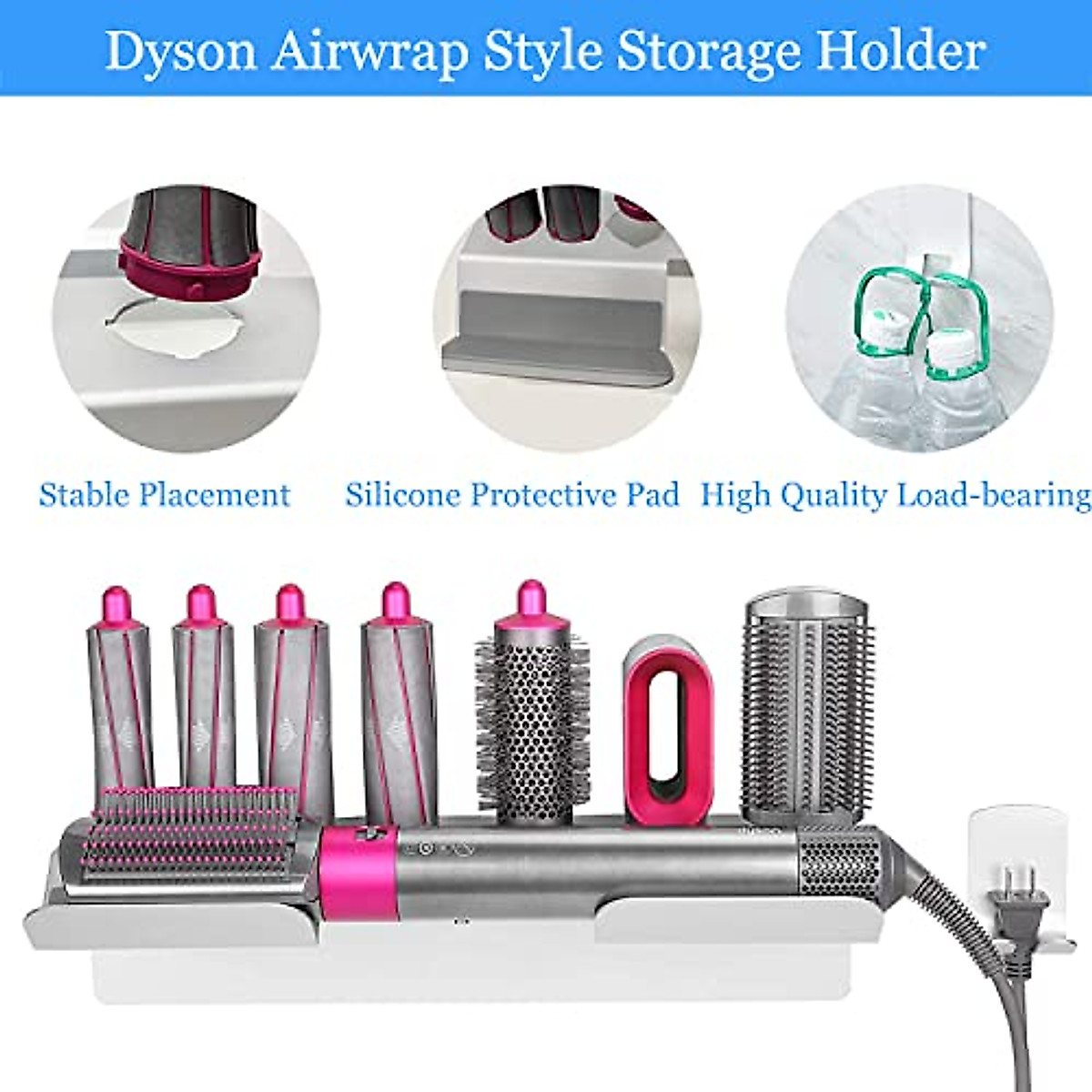 EUTRKei Dyson Airwrap Styler Holder, Storage Stand for Dyson Airwrap Styler Wall Mounted, Organizor Rack for Airwrap Styler and Attachments, Silver, (Only Stand)
