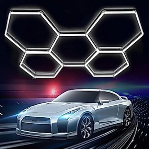 Kweetle LED Hexagon Garage Light, 5 Honeycomb Grid Systems Hexagon LED Lights 200W 20000LM Car Detailing Ceiling Lights Room Decor Lights for Garage Workshop Basement Gym Warehouse(25 Pack)