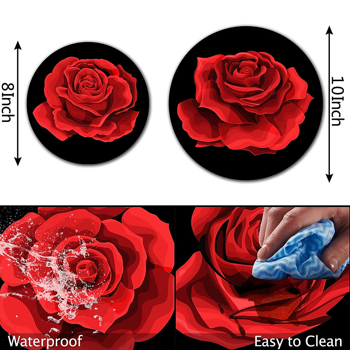 Red Rose Electric Stove Burner Covers，Set of 4 Round Stove Burner Covers，8 Inches and 10 Inches，Gas Stove Burner Covers,Metal Stove Burner Cover，Rose Bloom Cooktop Decorative，Home Decor,Kitchen Decor