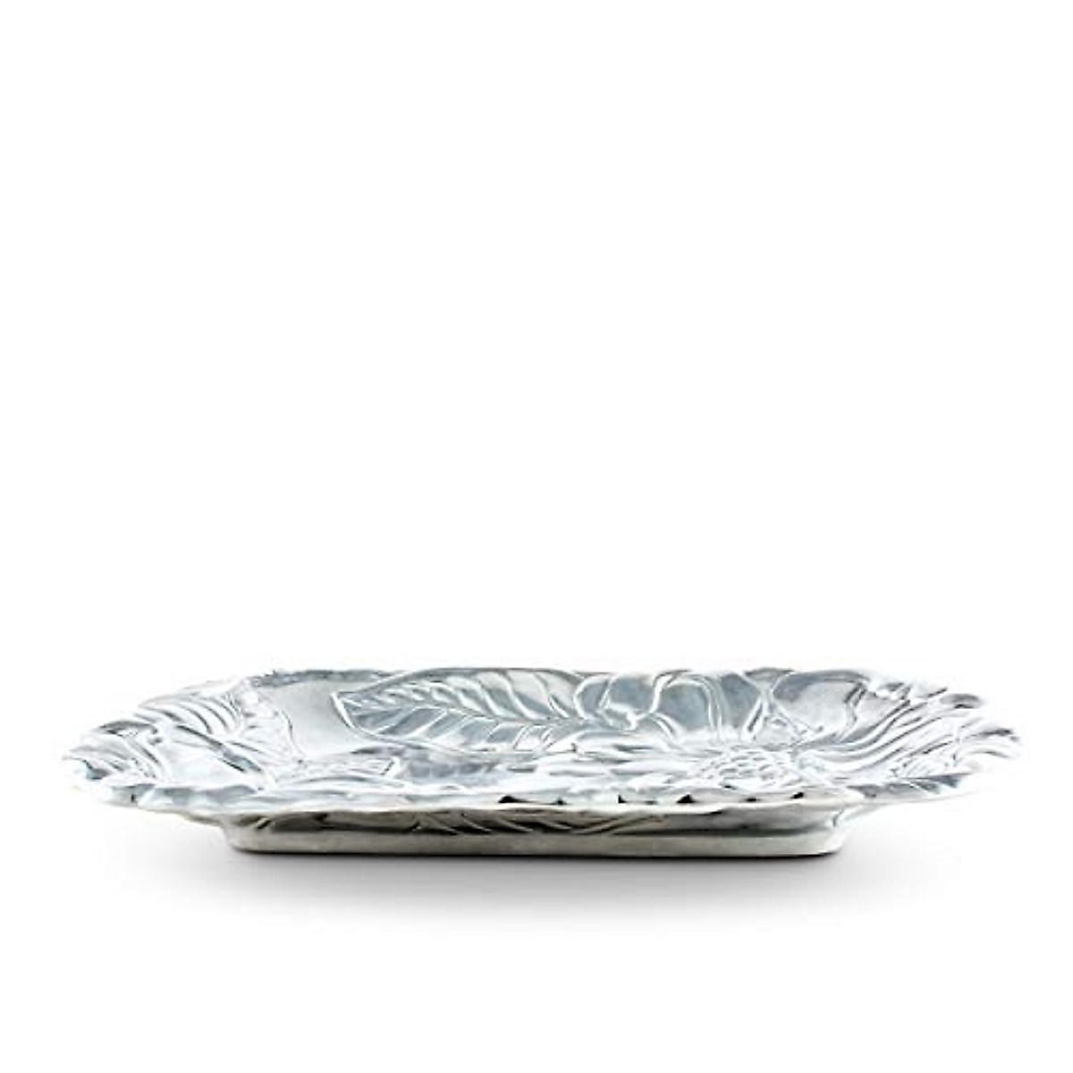 Arthur Court Designs Aluminum Southern Magnolia Flower Food Service Tray, Desktop Storage Organizer, Catchall, Valet, Nightstand or Dresser Hand Polished 9.5 inch Long