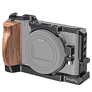 SMALLRIG Vlog Camera Cage for Sony RX100 VI and RX100 VII Camera (Fits DSC-RX100 M6 and DSC-RX100 M7 Camera) with Wooden Handle Grip Vlogger Youtuber – CCS2434