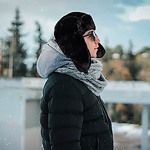 Peicees Winter Hats for Men Womens Fur Hats Russian Ushanka Trapper Hat with Ear Flaps Warmer for Adult Boys Girls Black