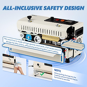 Frifreego Commercial Heat Sealer Machine, Automatic Continuous Band Sealer, Temp&Speed Adjustable, Horizontal Bag Sealing Machine for Plastic Packing Bags, Desktop Beige