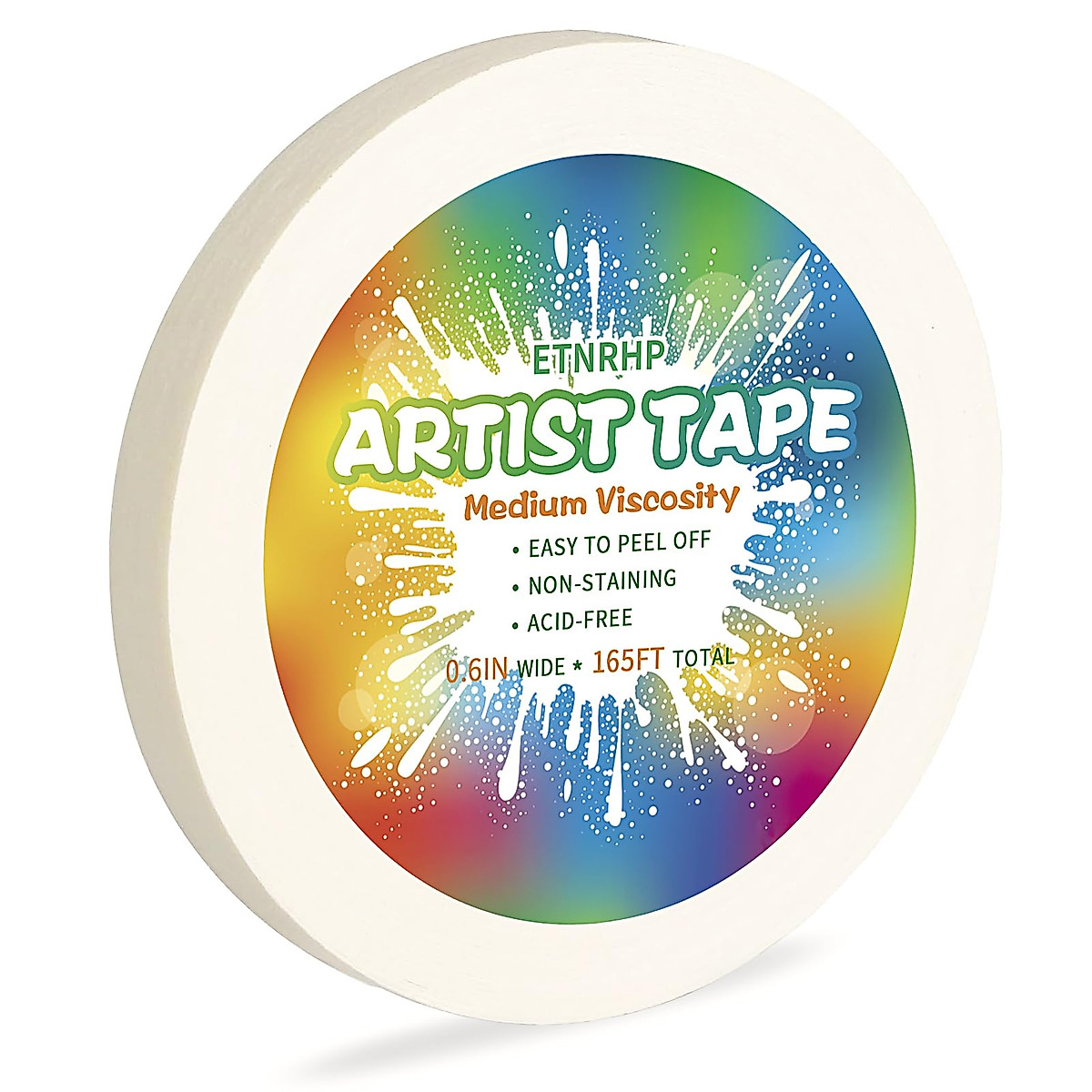 ETNRHP White Art Tape Medium Tack Artist Masking Tape Paper Acid Free Tape Watercolor Painters Tape Artists Tape for Drafting Art Watercolor Painting Canvas Framing, 0.6 inch Wide 165FT Long