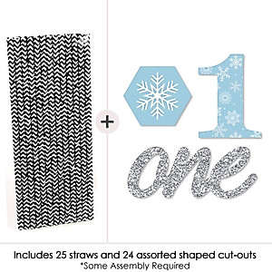 Big Dot of Happiness Onederland - Paper Straw Decor - Holiday Snowflake Winter Wonderland Birthday Party Striped Decorative Straws - Set of 24