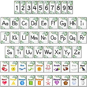 56 Pieces Alphabet and Number Bulletin Board Set Manuscript Bulletin Board Cards Educational Preschool Cards Eucalyptus Colors Shapes Early Childhood Education Posters for Kids Classroom Decoration