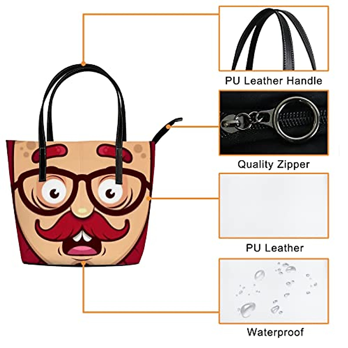 Fashionable women's handbag tote bag, Funny Cartoon Faceprinted shoulder bag is light and durable