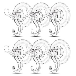Goabroa Suction Cup Hooks, 6 Pack Clear 10 lbs Holding Suction Cup Dual Hooks Holder, Suction Cups for Glass, Waterproof Reuseable Suction Hanger for Bathroom, Shower, Kitchen