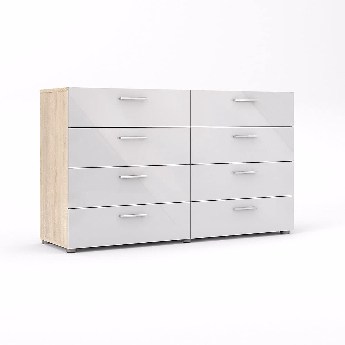 Tvilum Austin 8 Drawer Double Dresser, Oak Structure/White High Gloss