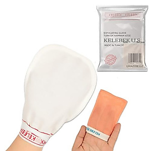 Kelebek Premium Natural Exfoliating Gloves, Turkish Hammam Kese, Original Exfoliating Mitt, Body Scrub for Men and Women (Body & Face (Medium) White)
