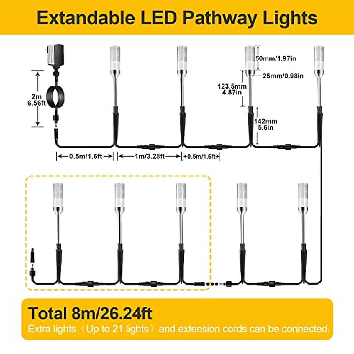 ALOVECO LED Path Lights Outdoor 6 Pack Extendable LED Garden Pathway Lights Acrylic Bubble Waterproof Low Voltage Landscape Lighting for Patio Lawn Yard Driveway Walkway 570lm, 2700K Warm White