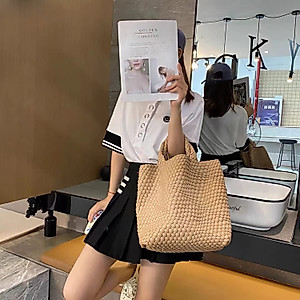 JINMANXUE Fashion Woven Bag Shopper Bag Travel Handbags and Purses Women Tote Bag Large Capacity Shoulder Bags (Apricot)