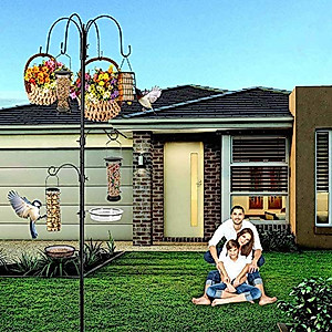 ERYTLLY Bird Feeding Station Kit Bird Feeder Pole Wild Bird Feeder Hanging Kit Planter Hanger Multi Feeder Hanging with Metal Suet Feeder Bird Bath for Attracting Wild Birds