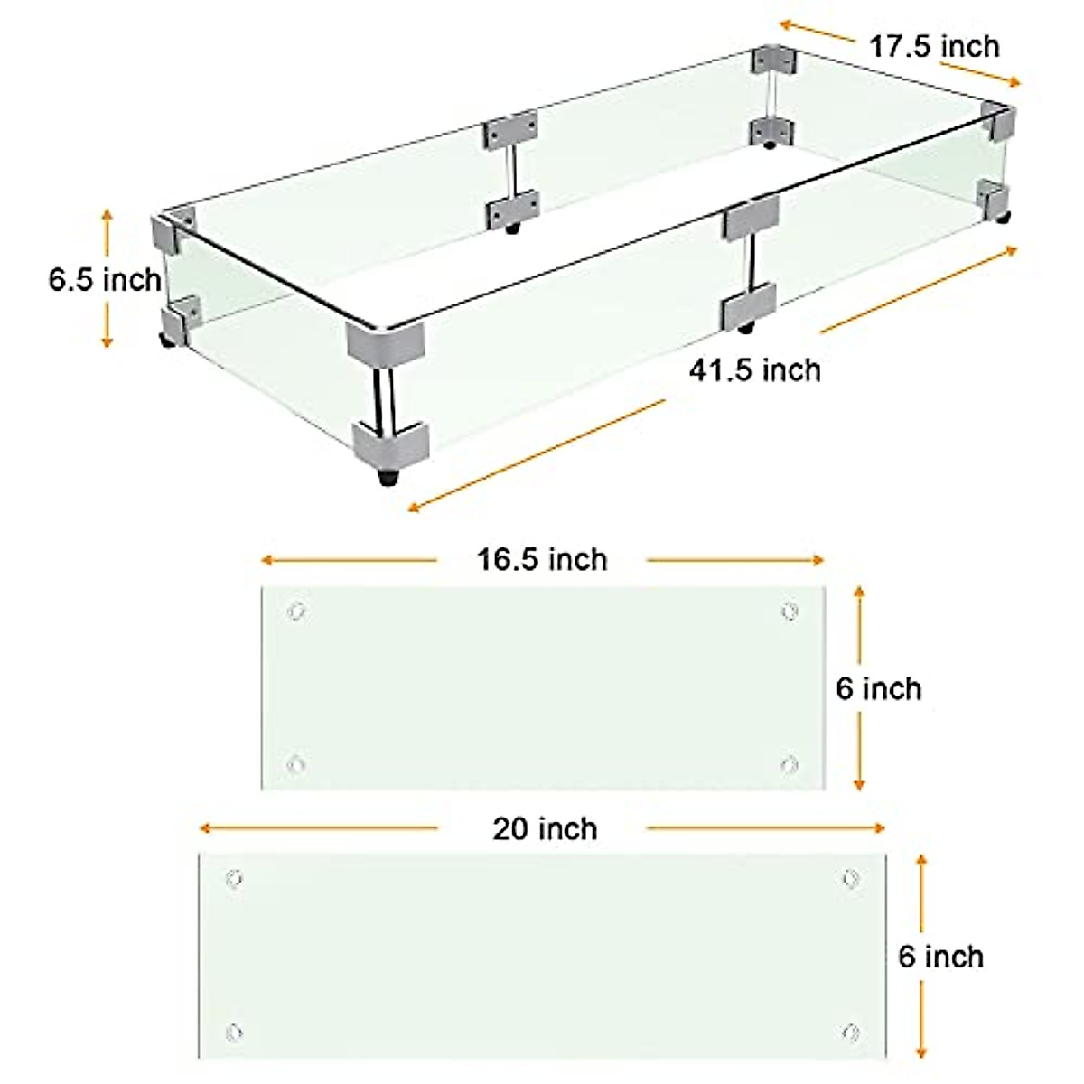 BQMAX 41.5" x 17.5" Fire Pit Glass Flame Wind Guard Rectangular, 5/16" Thick Fire Table Tempered Glass Wind Guard, Split Panel Design Wind Guards for Fire Pit Table