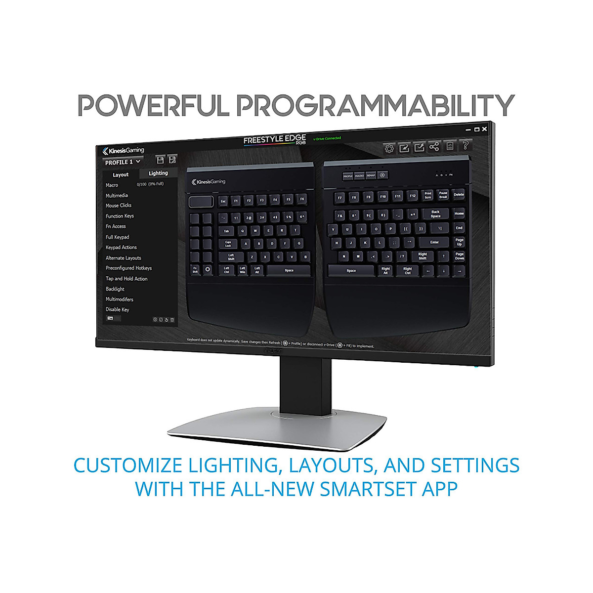 KINESIS Gaming Freestyle Edge RGB Split Mechanical Keyboard (MX Brown) (Renewed)