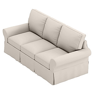 HomeTown Market Sofa Covers Custom Made Compatible for Pottery Barn PB Basic Three Seater Sofa Slipcover (PB Basic 3 Seat (Width: 82.5"), Polyester Flax Beige)