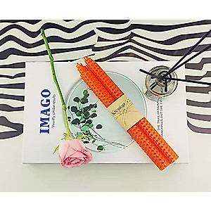 Lacaser Nature Beeswax Taper Candles Colorful 7 Pairs Set, Dripless & Smokeless & Unscented, 14 pcs 9" Long Candlesticks Rainbow Colored, Gift Box Packed