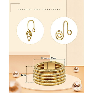 Hicarer 5 Pieces African Jewelry for Women, African Statement Choker Layered Collar Necklace Tribal Style Earrings Bracelet Faux Nose Rings Nose Cuffs Hoop African Jewelry for Ladies(Gold)