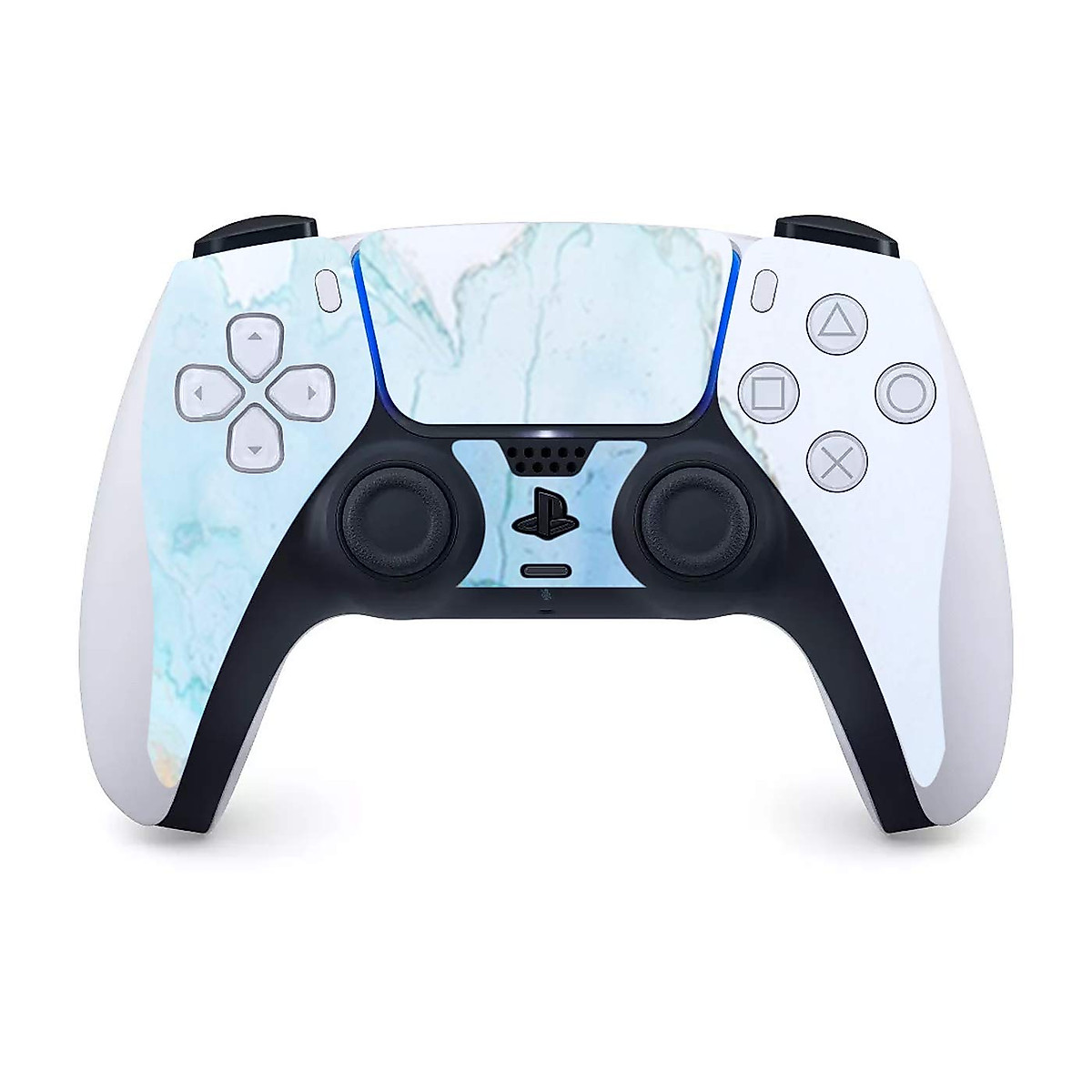 ITS A Skin Skins Compatible with Sony Playstation 5 Console Disc Edition - Protective Decal Overlay Stickers wrap Cover - Teal Blue Gold White Marble Granite