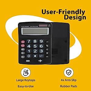 Lily' Home Jumbo 12 Digit with Solar Power, Large LCD Display - Desktop Calculator, Dual Power, Large Button Design, Battery Operation, Easy-to-Read Tilted, for Home, Office, School, Class & Business