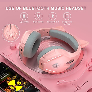 PHOINIKAS PS5 Gaming Headset for PS4, PC, Switch, Q10 Xbox One Headset with Stereo Sound, Detachable Mic, Wireless Bluetooth 5.3 Headphone only for Laptop/Phone/Tablet, 40H Plyatime (Pink)
