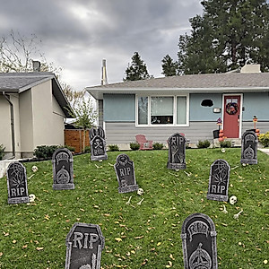 Hourleey Halloween Foam RIP Tombstones, 6 Pack 15" Graveyard Headstone Decorations Outdoor for Halloween Lawn Yard Garden Tombstone Decor