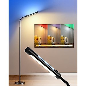 【Upgrade】SUPERDANNY Double Side LED Floor Lamp, RGB & Dimmable Bright Task Light with 6500K-3000K-4000K Color Temps, Adjustable Gooseneck, Standing Office Lamp for Reading, Living Room, Bedroom, Home