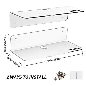 OAPRIRE Floating Shelves Set of 2 with Cable Clips - Easily Expand Wall Space - Acrylic Small Wall Shelf for Bedroom, Bathroom, Gaming Room, Living Room, Office - Clear
