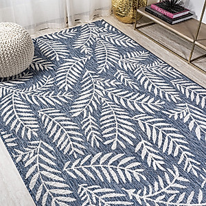 JONATHAN Y SMB119B-3 Nevis Palm Frond Indoor Outdoor Area-Rug Coastal Floral Easy-Cleaning Bedroom Kitchen Backyard Patio Non Shedding, 3 X 5, Navy/Ivory