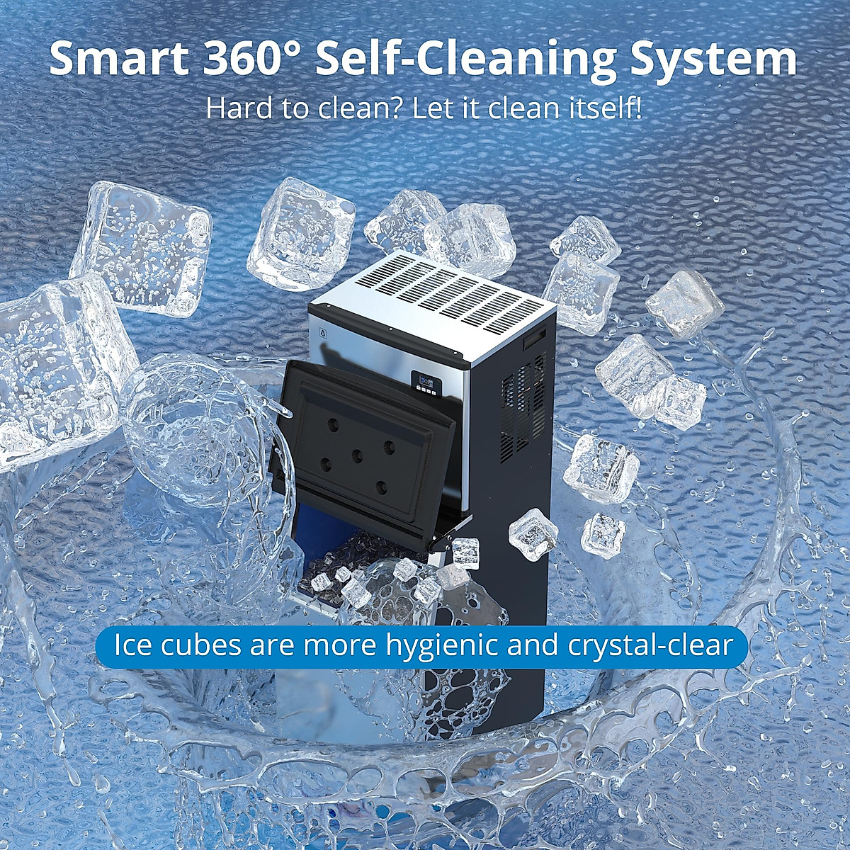 Agrestem Commercial Ice Maker Machine 350LBS/24H, Industrial Ice Mchine with 240LBS Large Storage Bin, Freestanding, Upgraded Compressor, Stainless Steel Large Ice Maker for Commercial/Restaurant/Bar