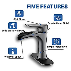 Waterfall Bathroom Faucet Black YUNDOOM Matte Black Bathroom Faucet with Pop Up Drain Single Handle One Hole or Three Holes Vanity Faucet Farmhouse RV Bathroom Vessel Basin Faucet Deck Mount