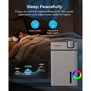 Dehumidifier, PLUSCENT 1000 Sq. Ft. Dehumidifiers for Home, 88 OZ Dehumidifier for Basement Bedroom Bathroom RV and Closet with Drain Hose, Auto Defrost, Auto Shut Off, Sleep Mode, 7 Colors LED Light