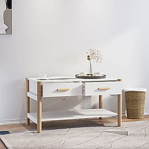 Tidyard Coffee Table with 2 Storage Drawers and Shelf, Engineered Wood Sofa Side Table, Wooden Couch End Table for Living Room 32.3 x 18.9 x 17.7 in White Small Space